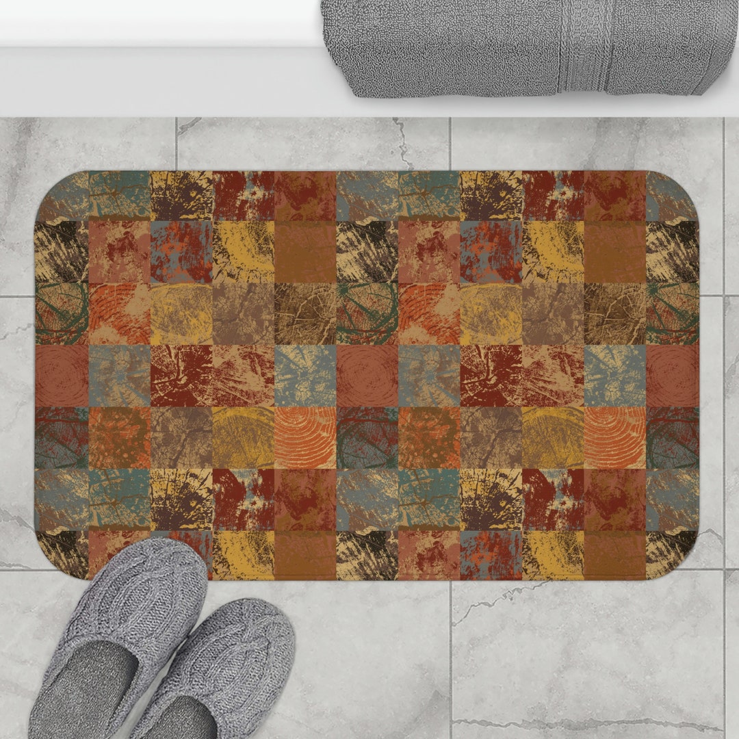 Forest Tree Stump Bath Mat, Rusty Brown Terracotta Tiles Shower Rug ...