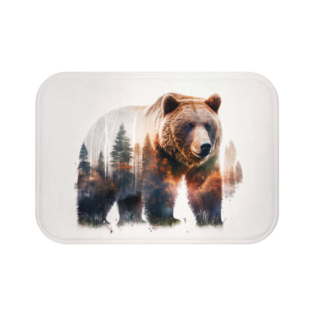 Brown Bear Bath Mat, Natural Forest Shower Mat, Woodland Animal Bath ...