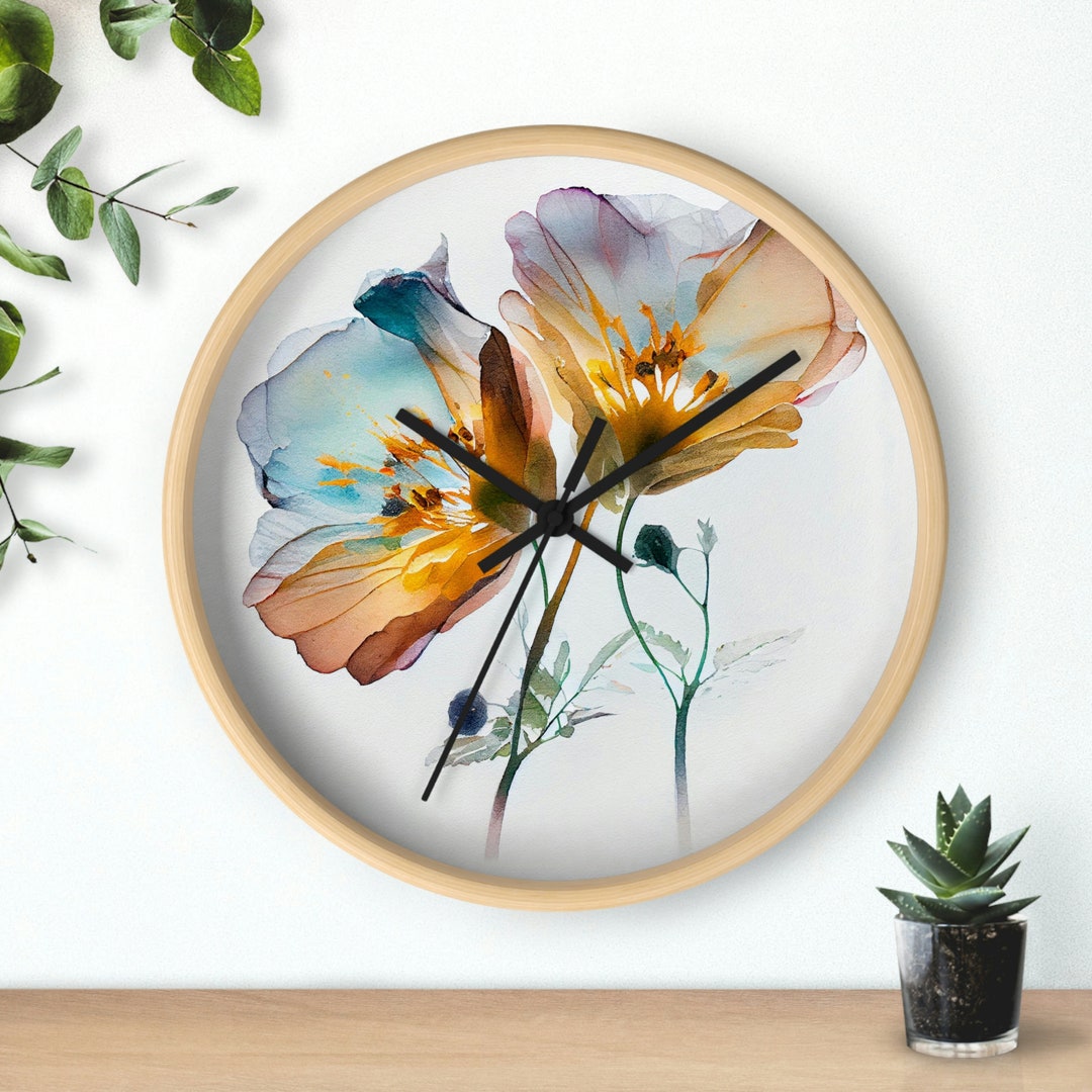 Delicate Wildflowers Wall Clock, Desert Boho Chic Round Clock 10 With ...