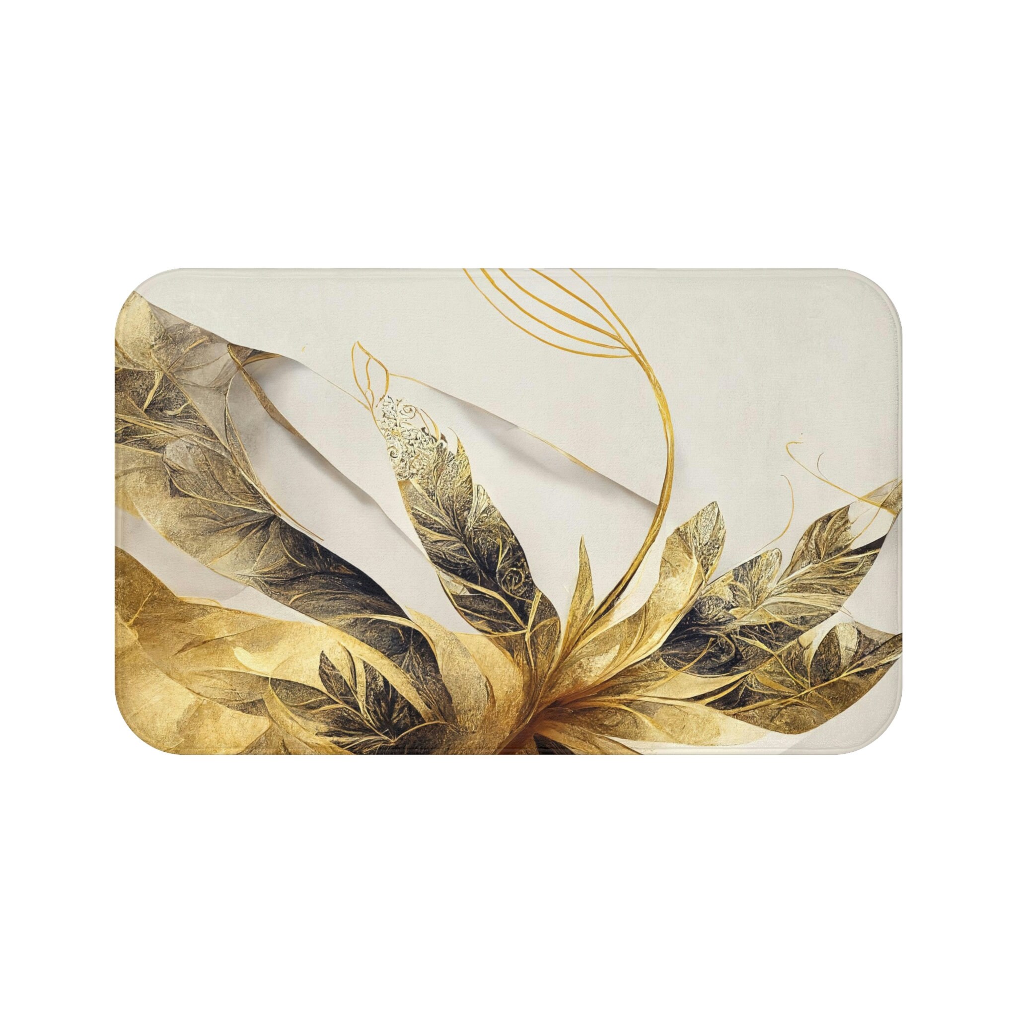 Luxury Gold and Cream Bathroom Rug, Designer Shower Mat, Non-slip ...
