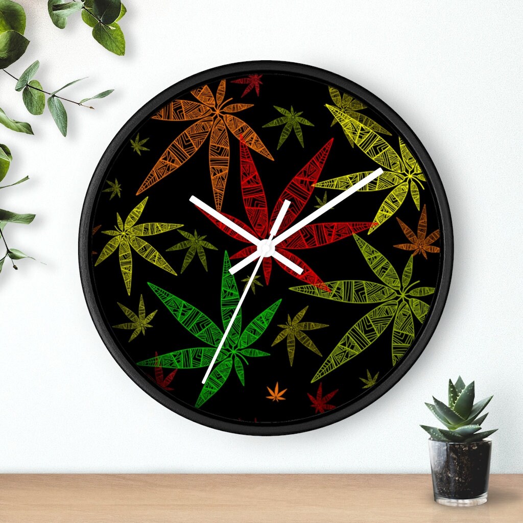 Neon Cannabis Leaves Wall Clock Pot Leaf Decor Marijuana - Etsy