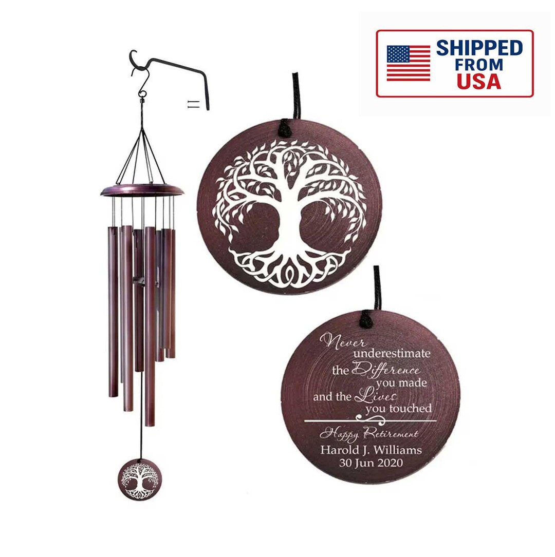 Personalized Retirement Wind Chime - Tree of Life Engraved Windchime ...