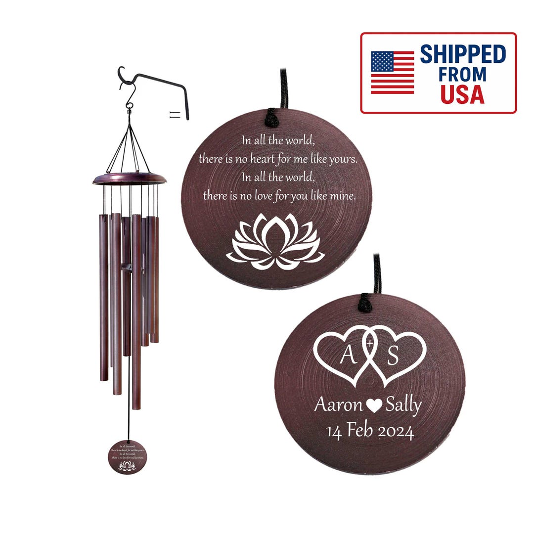 Personalized Anniversary Wind Chime | Initial Hearts Engraving ...