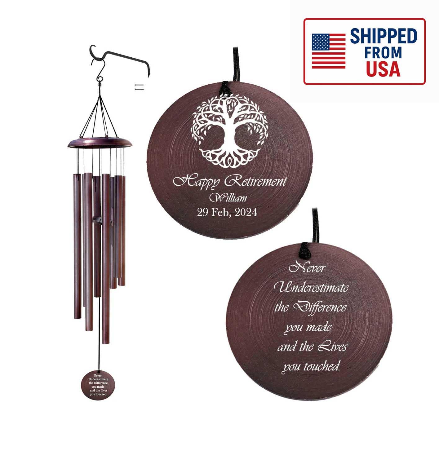 Personalized Retirement Wind Chime, Tree of Life Garden Decor, Aluminum ...