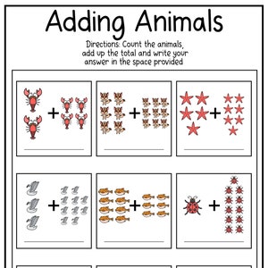 5 Printable Animal Addition Math Worksheet! Addition Practice Using ...