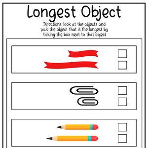 4 Printable Longest Object Measurement Math Worksheet Choose - Etsy ...