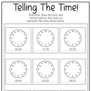 8 Printable Time-telling Math Worksheets! Telling the Time by Drawing ...