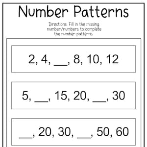 7 Printable Number Patterns Math Worksheet! Fill in the Blanks to ...