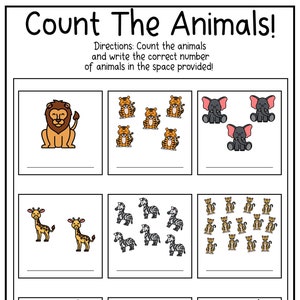 6 Printable Animal Counting Math Worksheets! Children's Counting ...