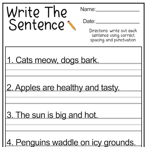 25 Printable Sentence Writing Worksheets, Write the Sentence Worksheets ...