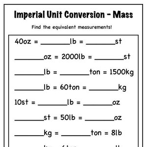 7 Page Printable Exploring Imperial Mass Conversion Worksheet: Solve ...