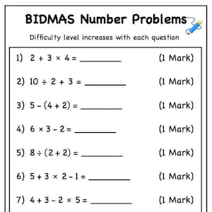 4 Page Printable BIDMAS Math Adventure: Numbered Problems, Solve With ...