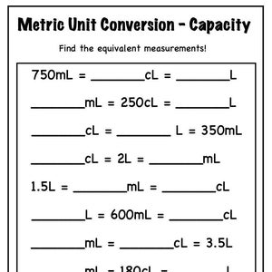 7 Page Printable Mastering Metric Capacity Conversion: Solve, Compare ...