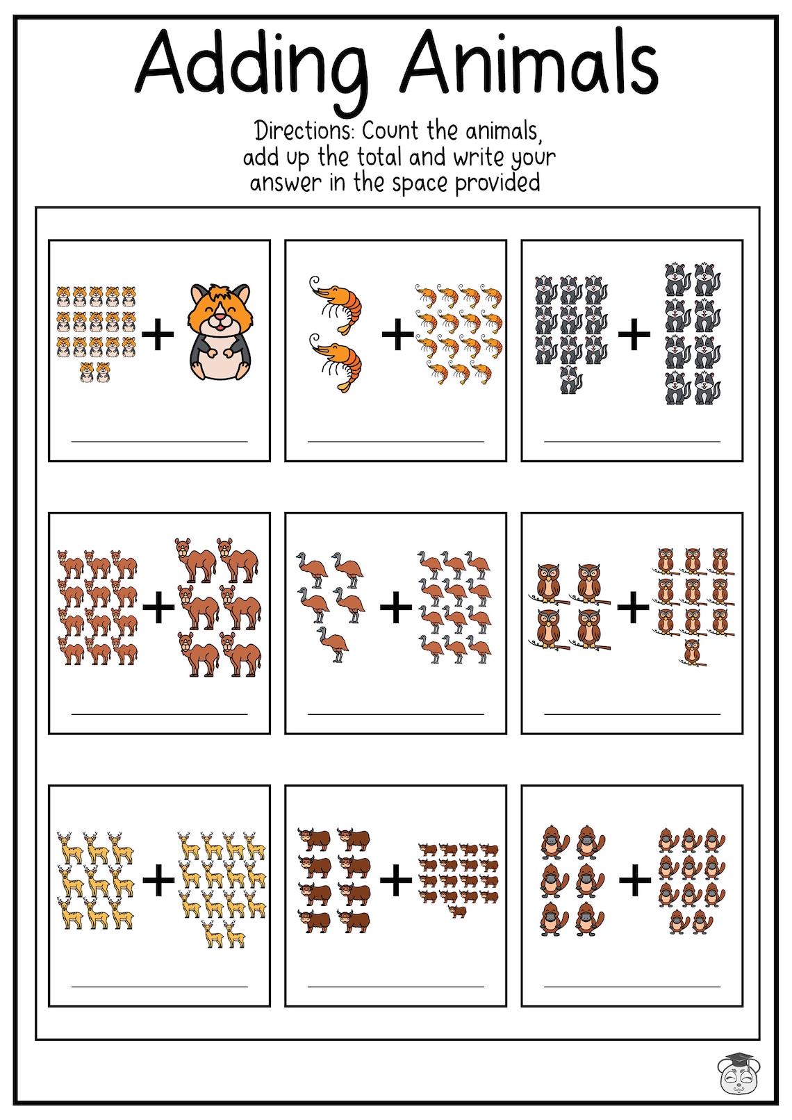 5 Printable Animal Addition Math Worksheet! Addition Practice Using ...