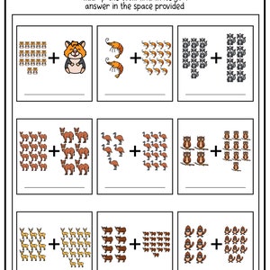 5 Printable Animal Addition Math Worksheet! Addition Practice Using ...