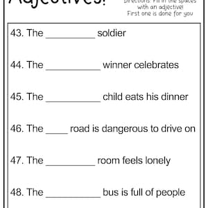 8 Printable Fill in the Adjective English Worksheets! Fill in the Blank ...
