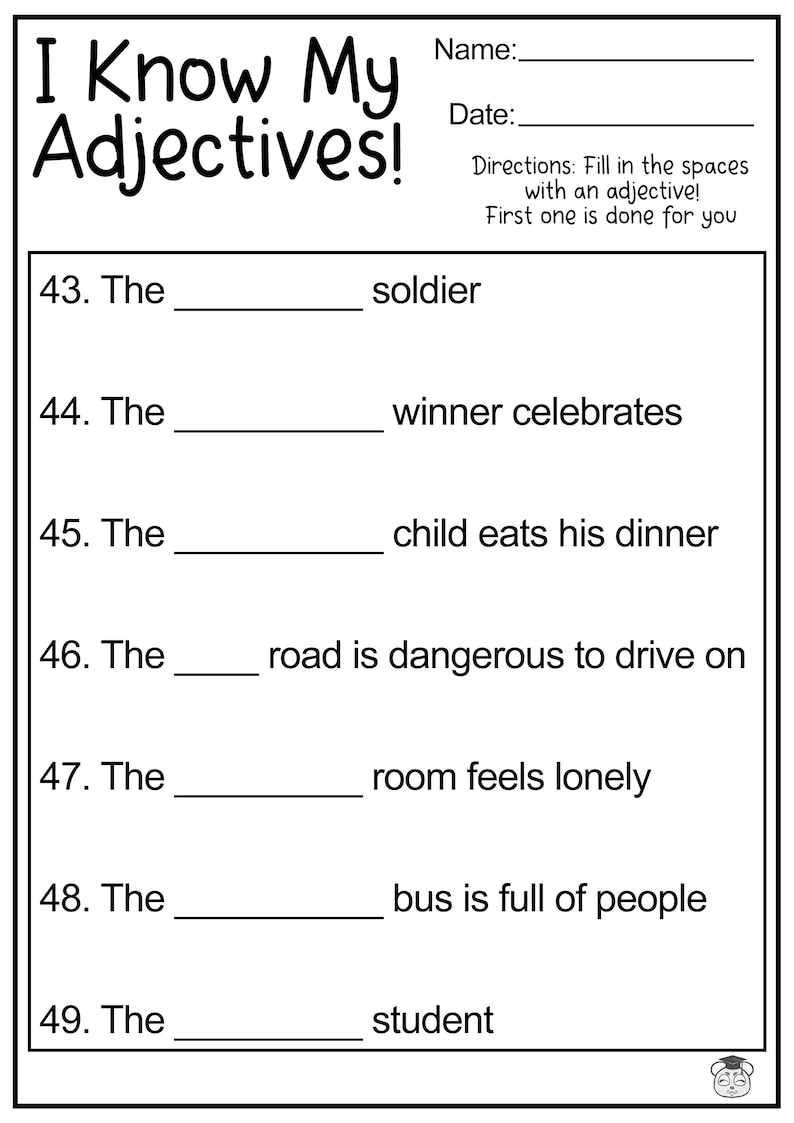 8 Printable Fill in the Adjective English Worksheets! Fill in the Blank ...