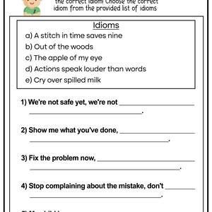 8 Printable "fill in the Blanks" Idioms English Worksheets! Fill in the ...
