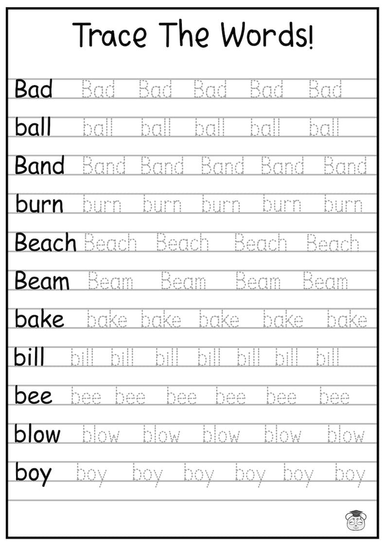 24 Printable Trace the Words Worksheet! Alphabetical, A-Z, Capital and ...