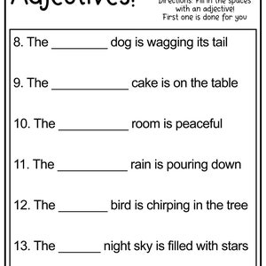 8 Printable Fill in the Adjective English Worksheets! Fill in the Blank ...