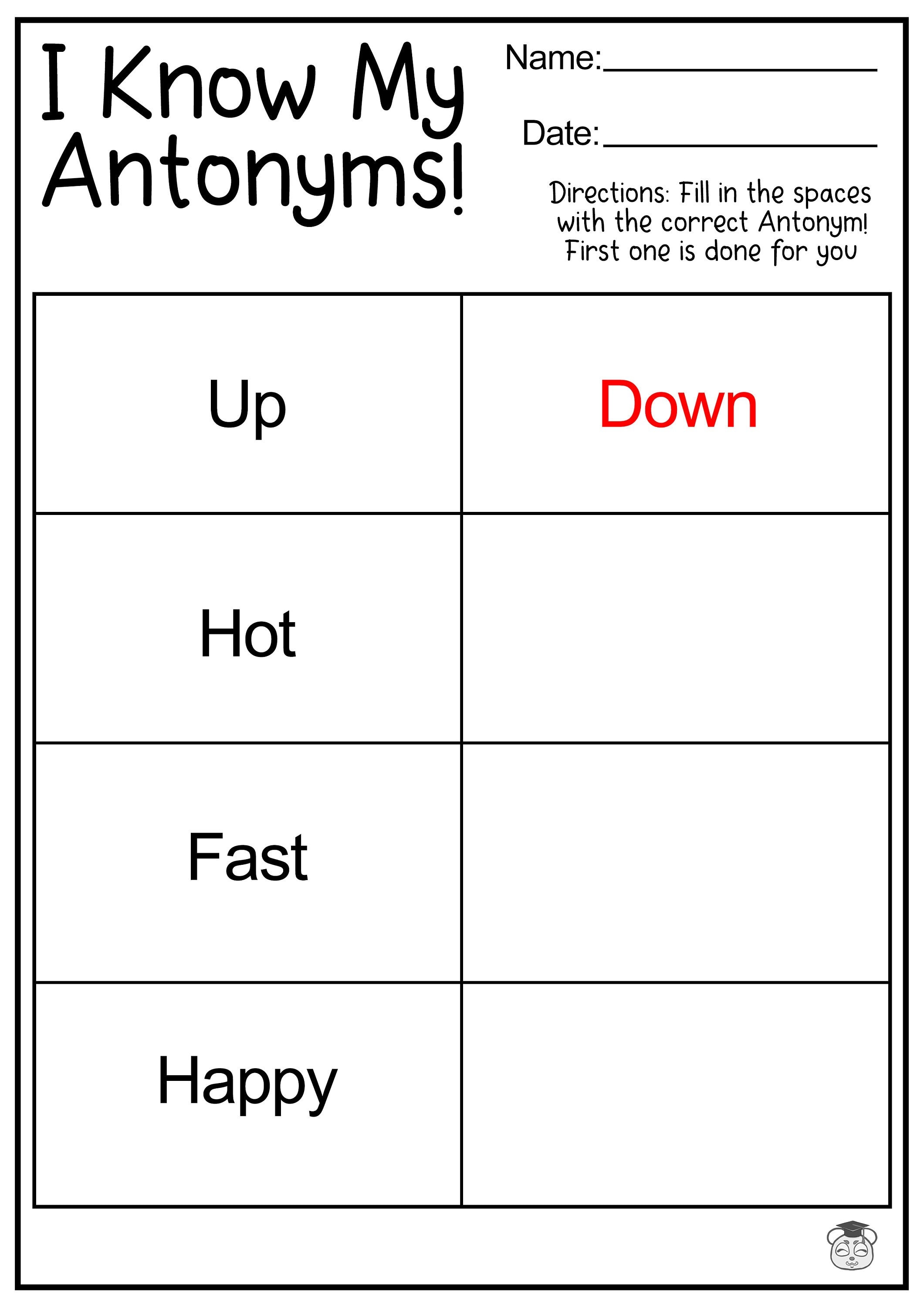 10 Printable Antonym English Worksheets Fill in the Blank Using ...