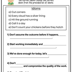 8 Printable "fill in the Blanks" Idioms English Worksheets! Fill in the ...