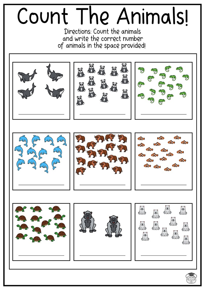 6 Printable Animal Counting Math Worksheets! Children's Counting ...