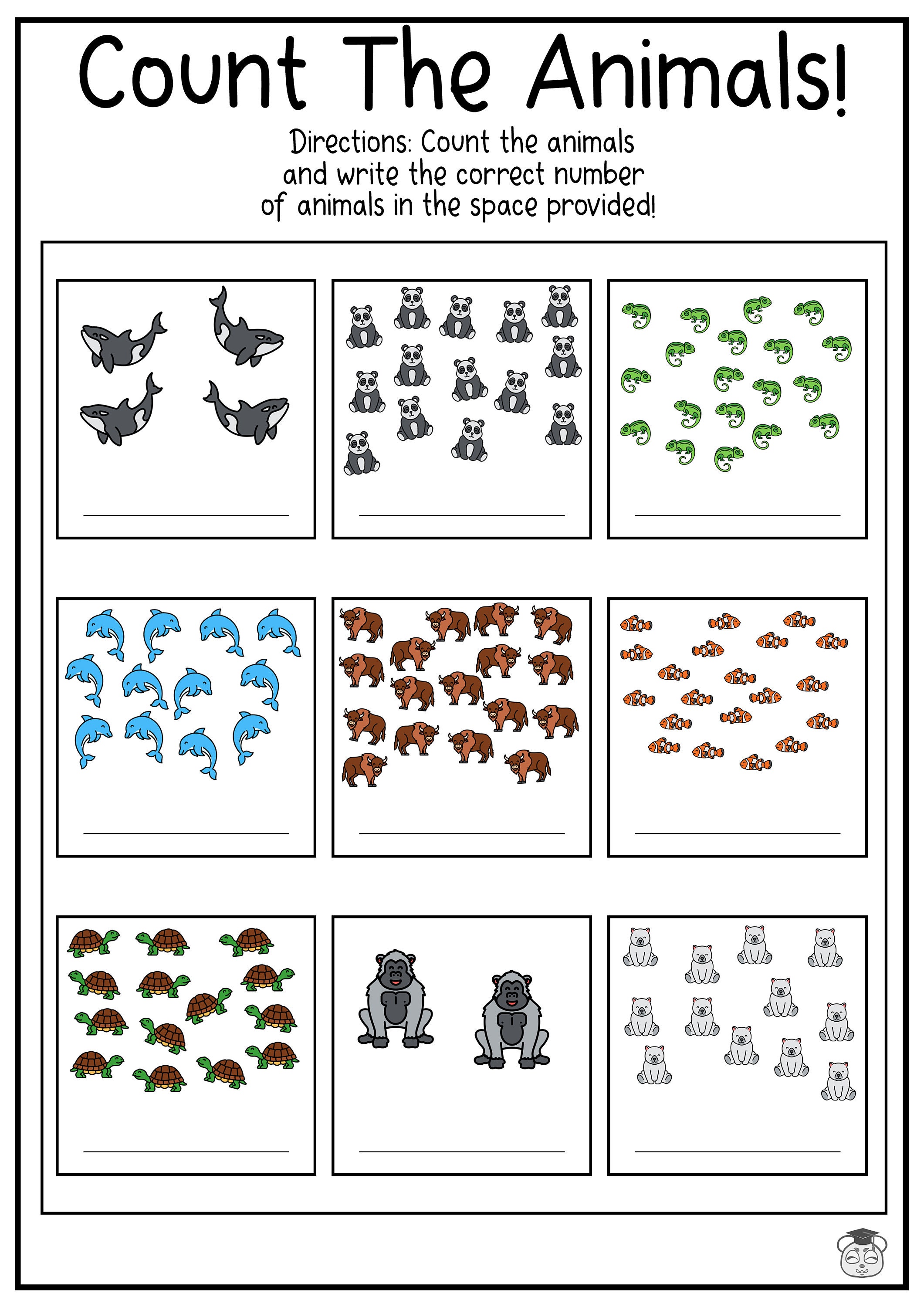 6 Printable Animal Counting Math Worksheets! Children's Counting ...