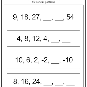 7 Printable Number Patterns Math Worksheet! Fill in the Blanks to Complete the Number Patterns ...