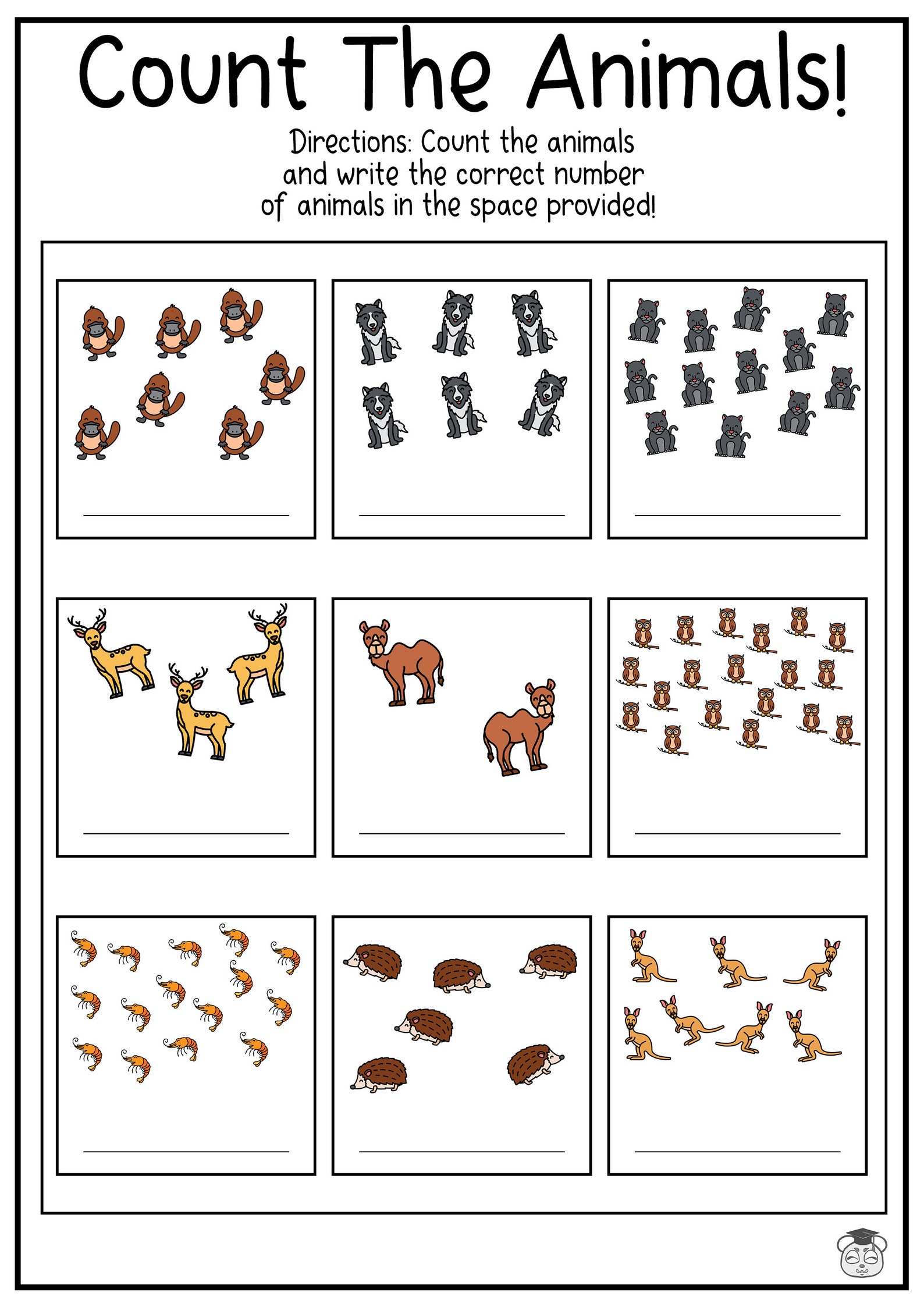 6 Printable Animal Counting Math Worksheets! Children's Counting ...