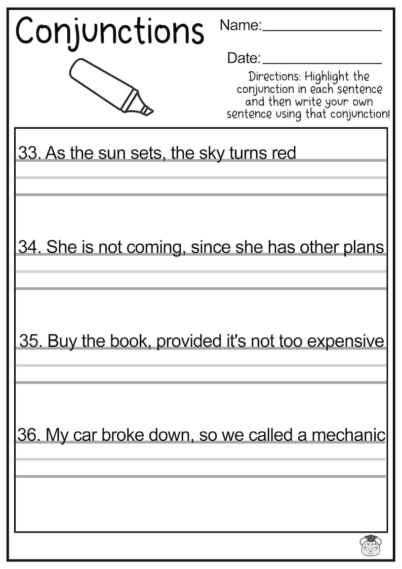 10 Printable Highlight and Write Sentences With Conjunctions English ...