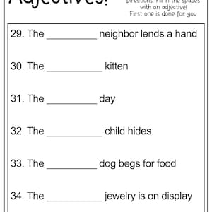 8 Printable Fill in the Adjective English Worksheets! Fill in the Blank ...
