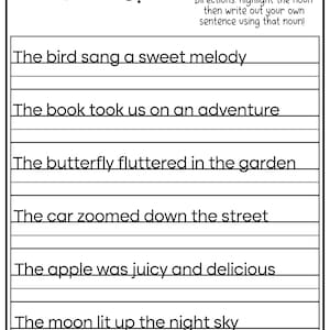 9 Printable Noun Highlighting & Sentence Building English Worksheets ...