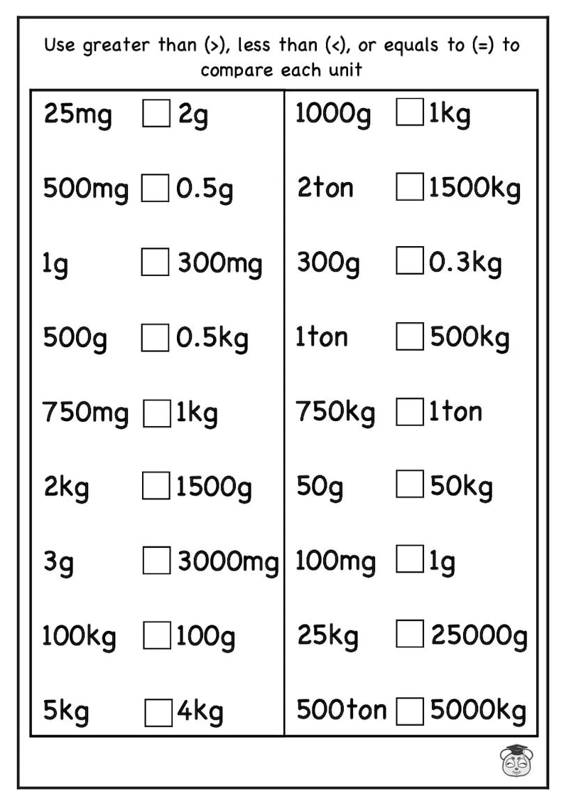 7 Page Printable Mastering Metric Mass Conversion: Solve, Compare ...