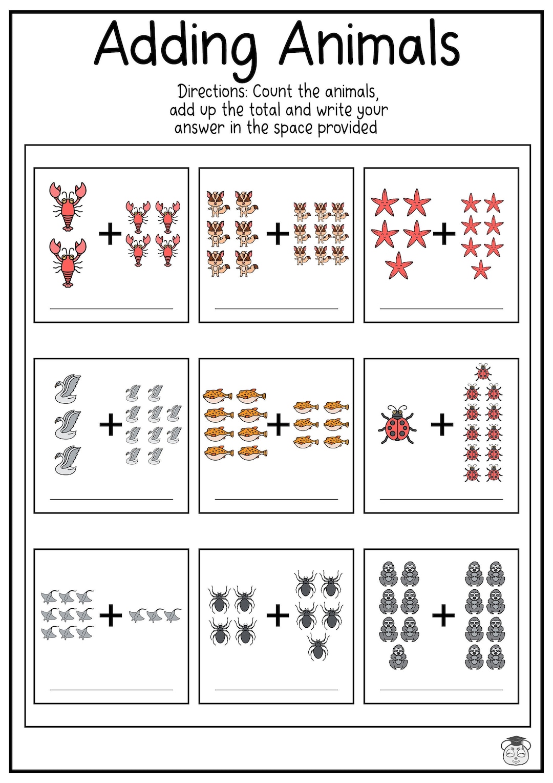 5 Printable Animal Addition Math Worksheet! Addition Practice Using ...