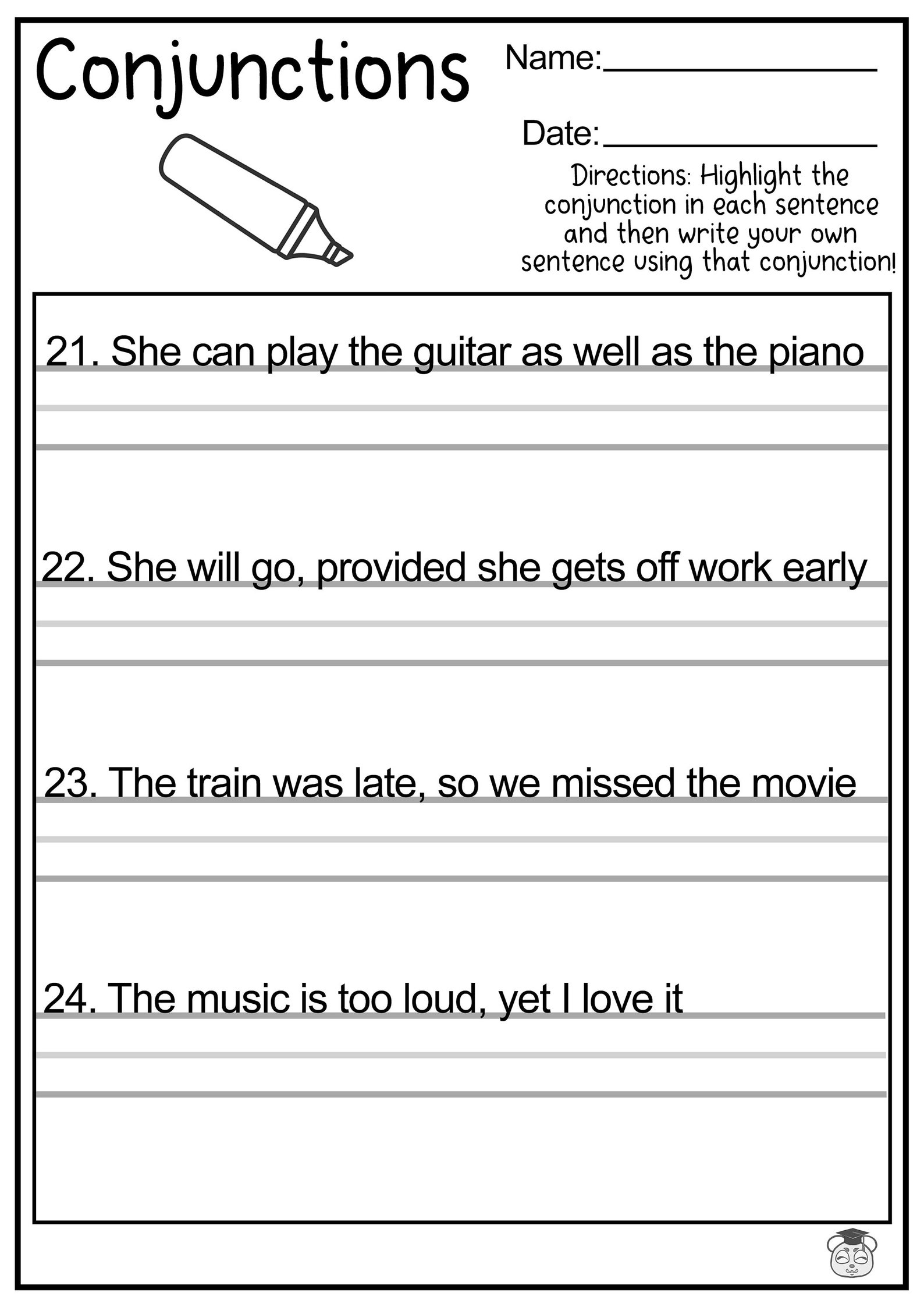 10 Printable Highlight and Write Sentences With Conjunctions English ...