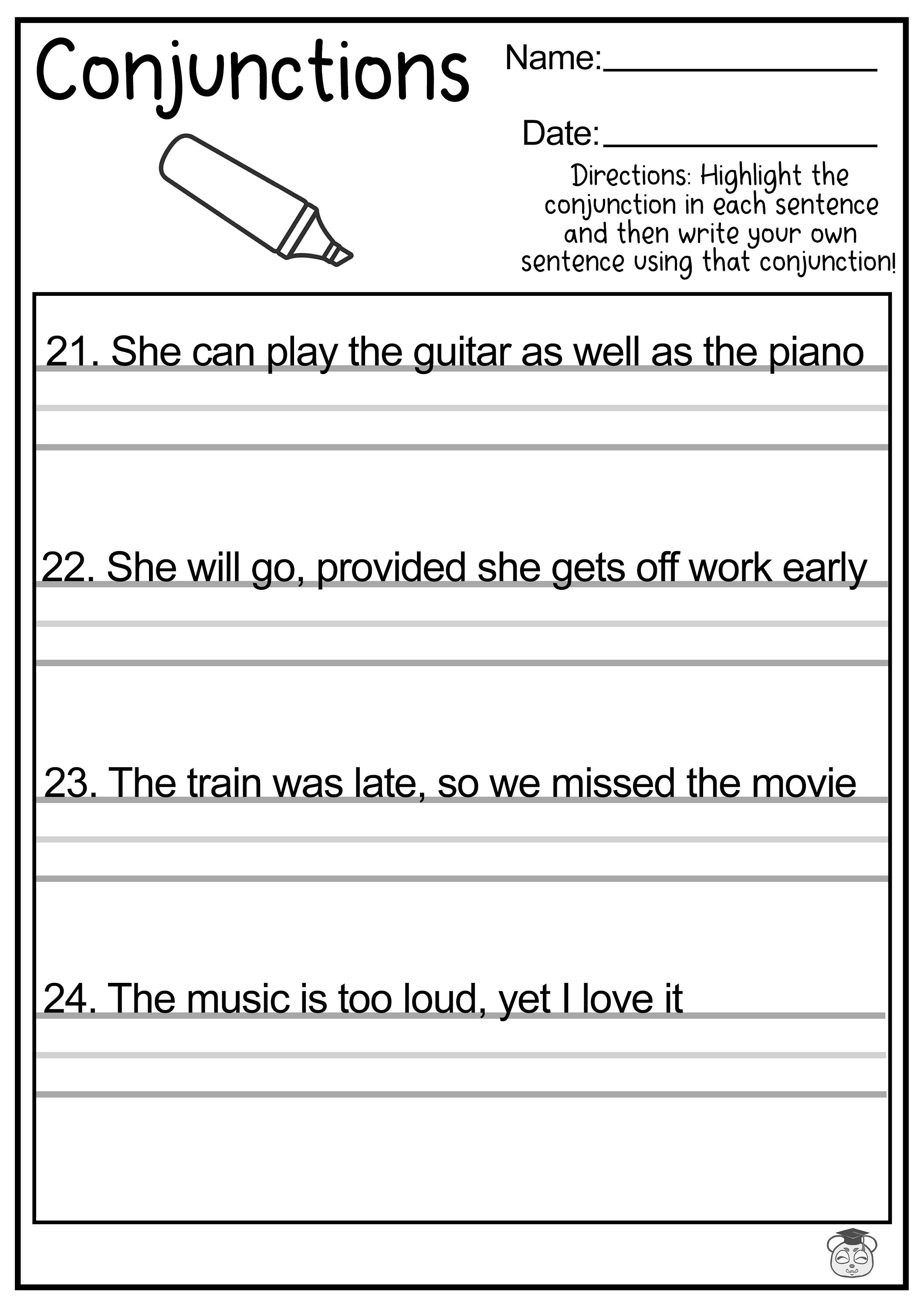 10 Printable Highlight and Write Sentences With Conjunctions English ...