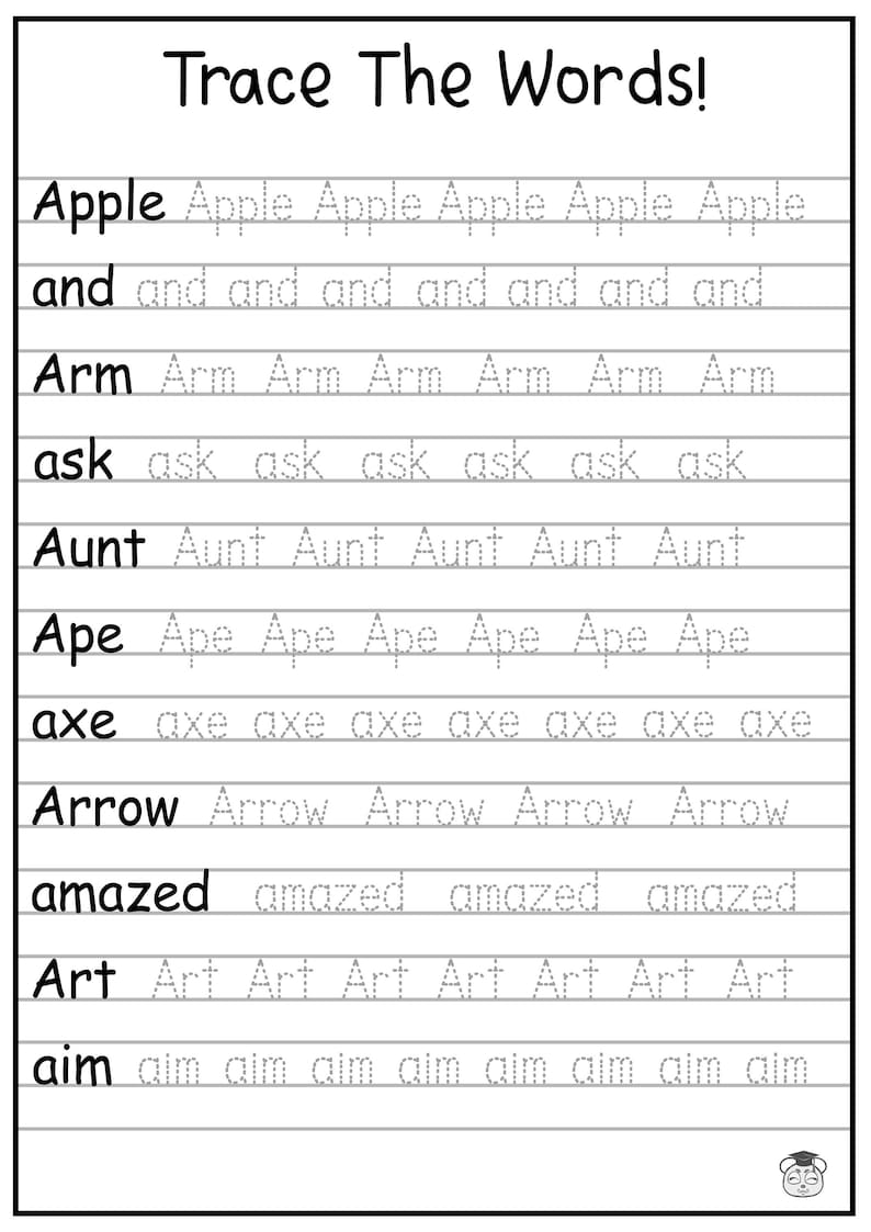 24 Printable Trace The Words Worksheet Alphabetical A Z Capital And
