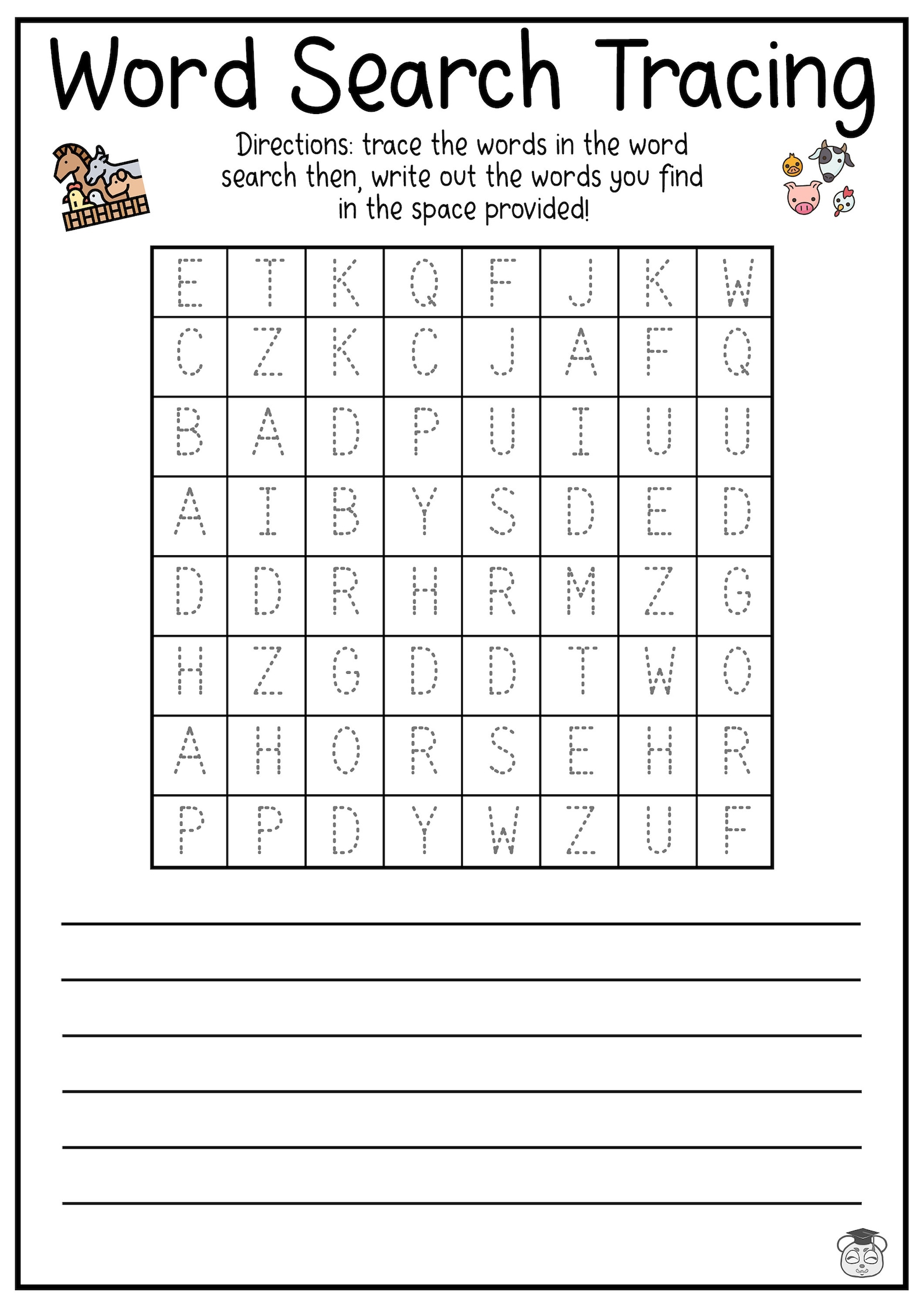7 Printable Word Search & Trace Writing Practice! Search, Trace and ...