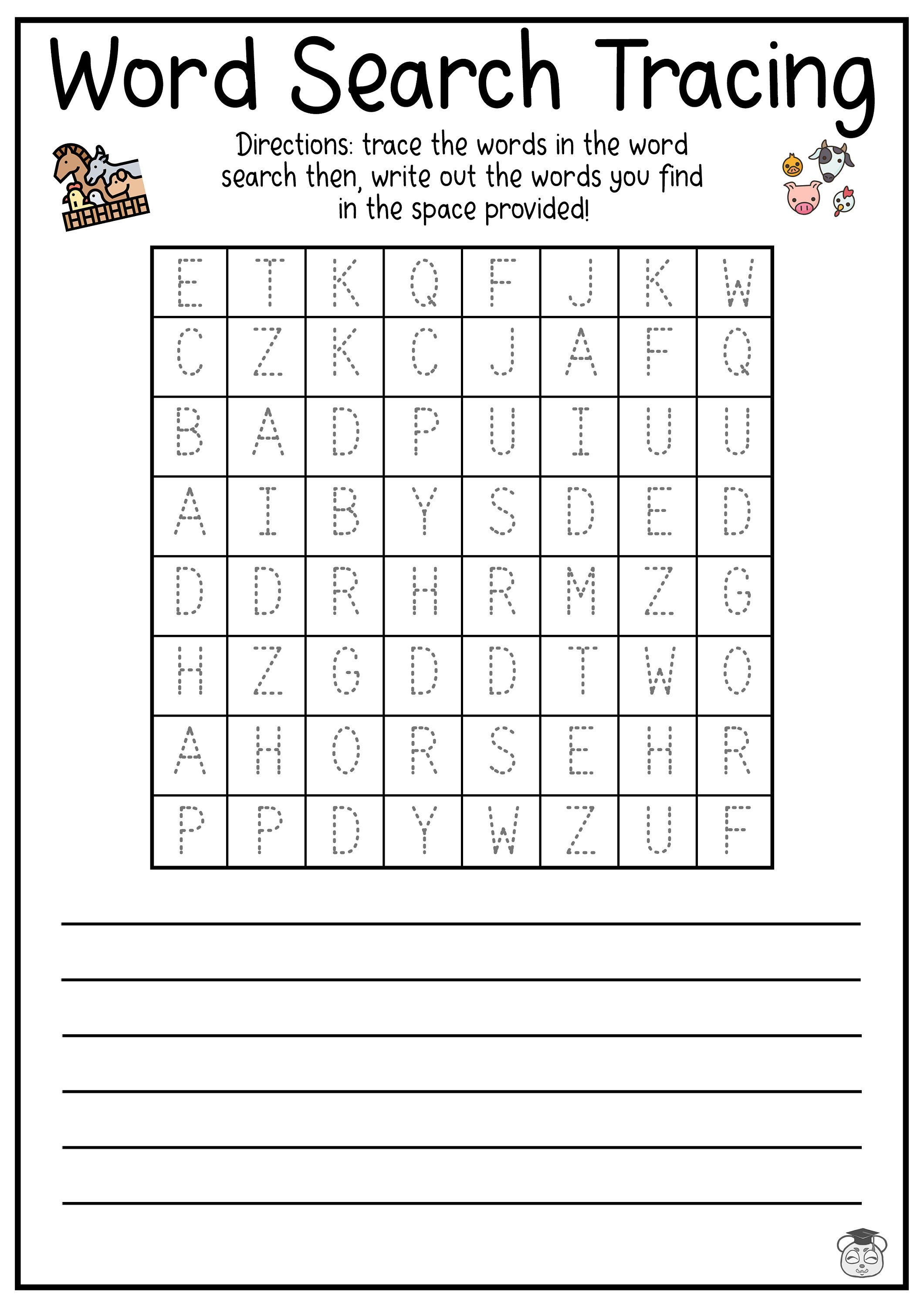 7 Printable Word Search & Trace Writing Practice! Search, Trace and ...