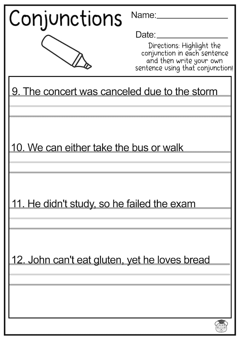 10 Printable Highlight and Write Sentences With Conjunctions English ...