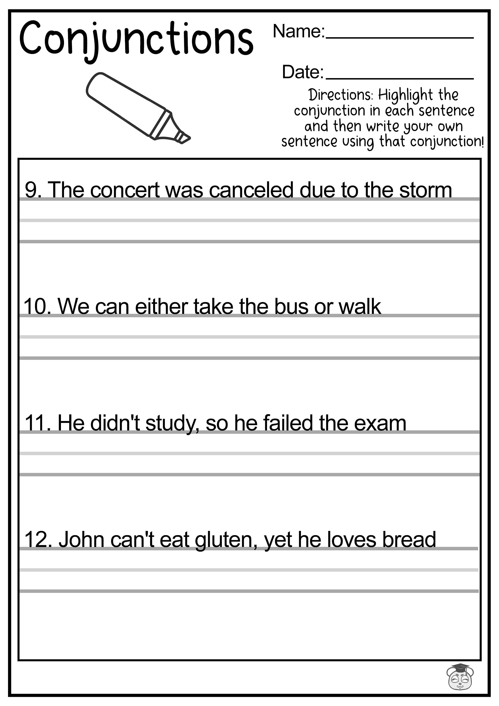 10 Printable Highlight and Write Sentences With Conjunctions English ...