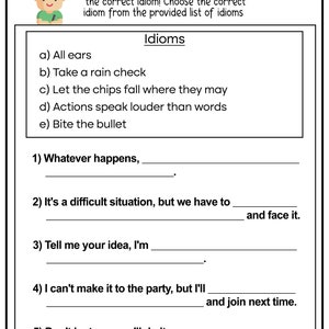 8 Printable "fill in the Blanks" Idioms English Worksheets! Fill in the ...