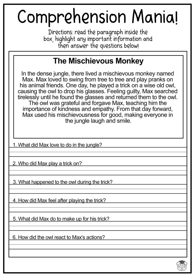 10 Printable Reading Comprehension English Worksheets! Comprehension ...