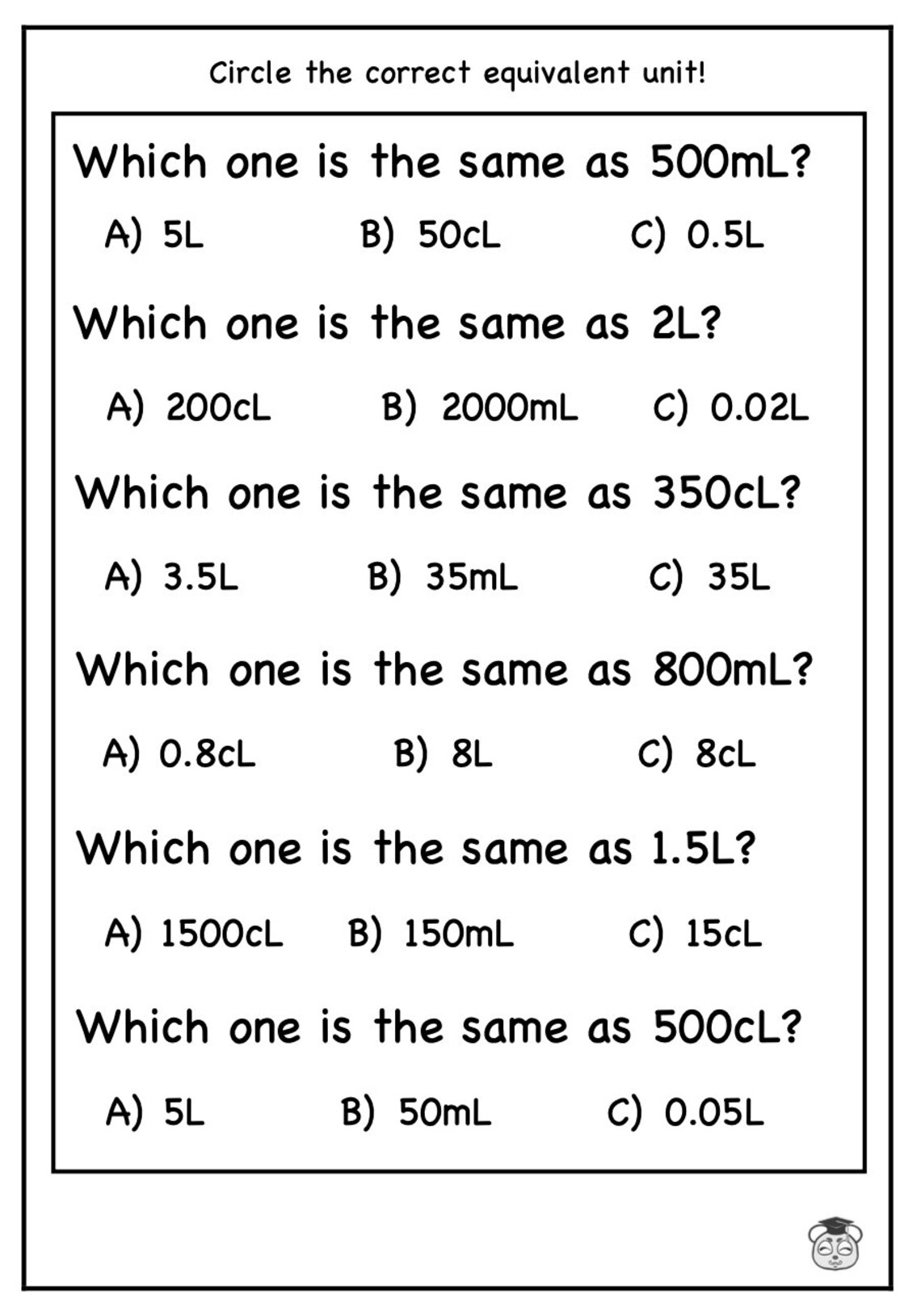 7 Page Printable Mastering Metric Capacity Conversion: Solve, Compare ...