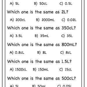 7 Page Printable Mastering Metric Capacity Conversion: Solve, Compare, Convert Units (ages 6-11 ...