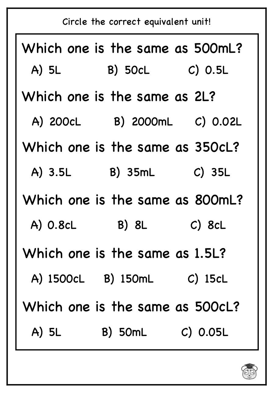 7 Page Printable Mastering Metric Capacity Conversion: Solve, Compare ...