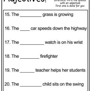 8 Printable Fill in the Adjective English Worksheets! Fill in the Blank ...