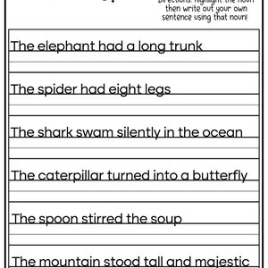 9 Printable Noun Highlighting & Sentence Building English Worksheets ...
