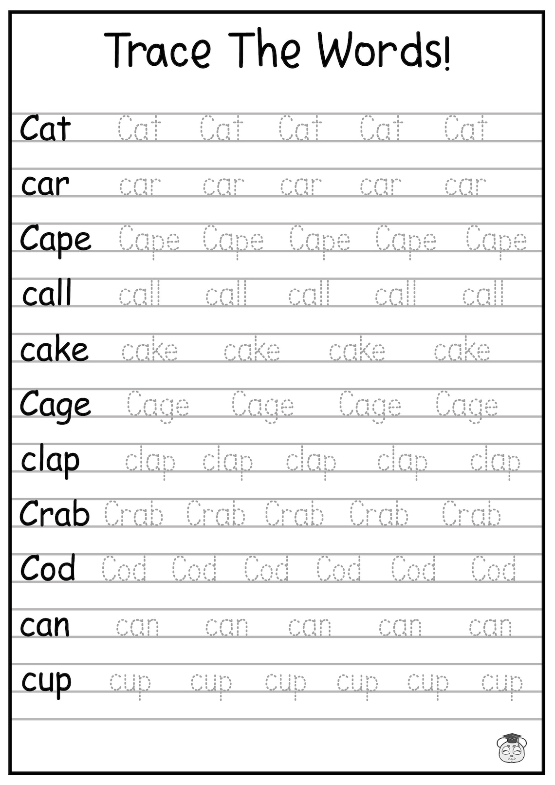 24 Printable Trace the Words Worksheet! Alphabetical, A-Z, Capital and ...